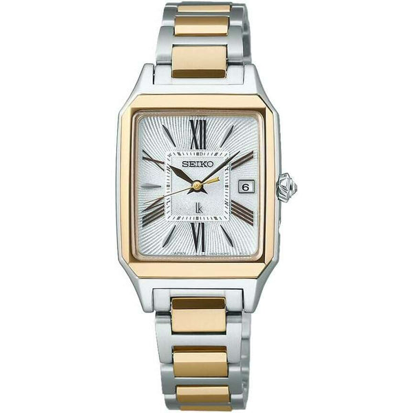 SEIKO LUKIA GROW SOLAR RADIO WAVE SQUARE DESIGN SILVER ＆GOLD WOMEN WAT ...