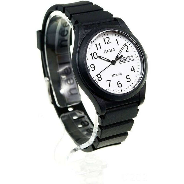 ALBA SPORTS ANALOG BLACK RUBBER STRAP WHITE DIAL MEN WATCH AQPJ410 ...
