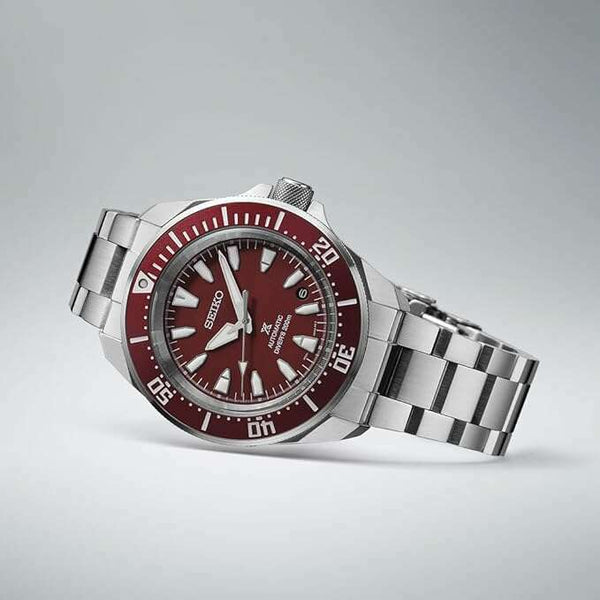 SEIKO PROSPEX SAMURAI DIVER SCUBA AUTOMATIC SILVER & RED MEN WATCH SBD ...