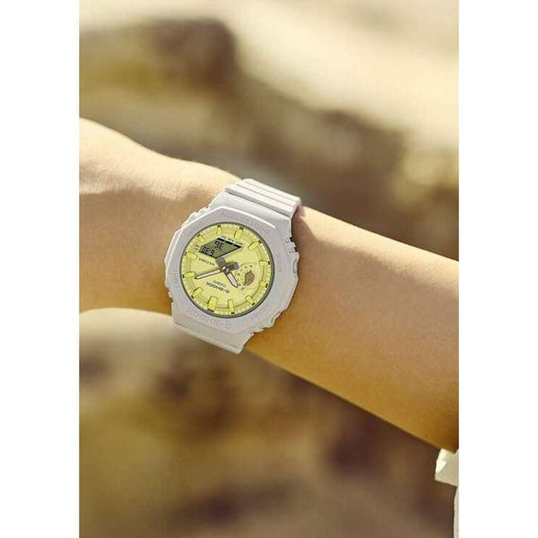CASIO G-SHOCK MID-SIZE MODEL ANALOG DIGITAL BEIGE & YELLOW LADIES WATC ...