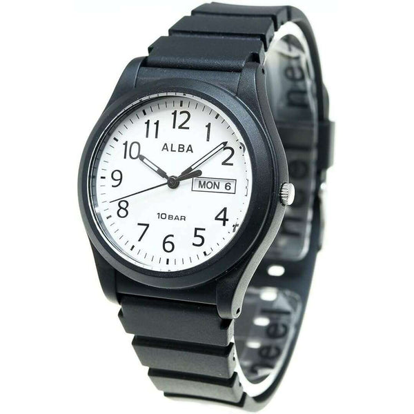 ALBA SPORTS ANALOG BLACK RUBBER STRAP WHITE DIAL MEN WATCH AQPJ410 ...