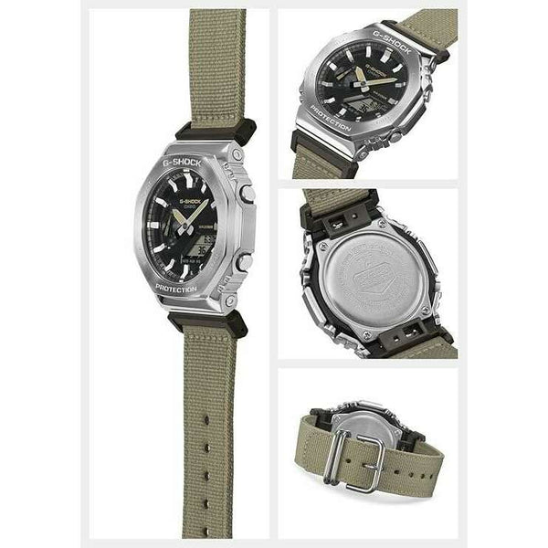 CASIO G-SHOCK METAL COVERED BEIGE FABRIC STRAP ANALOG DIGITAL MEN WATC ...