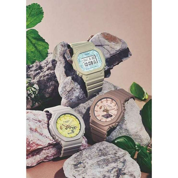 CASIO G-SHOCK MID-SIZE MODEL ANALOG DIGITAL BEIGE & YELLOW LADIES WATC ...