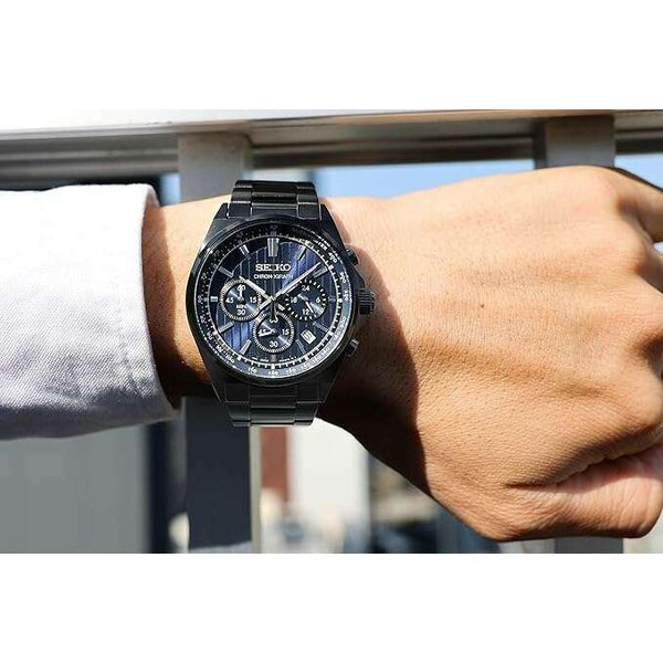 SEIKO SELECTION S SERIES STAINLESS STEEL CHRONOGRAPH BLACK & BLUE MEN - ROOK JAPAN