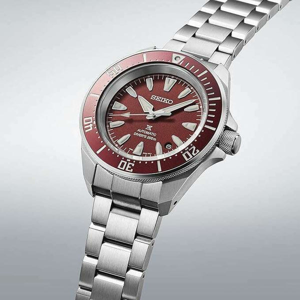 SEIKO PROSPEX SAMURAI DIVER SCUBA AUTOMATIC SILVER & RED MEN WATCH SBD ...