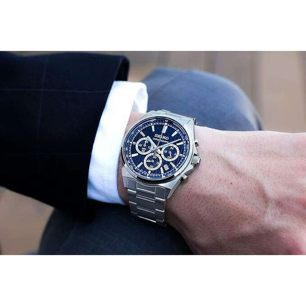SEIKO SELECTION S SERIES STAINLESS STEEL CHRONOGRAPH SILVER & BLUE MEN ...