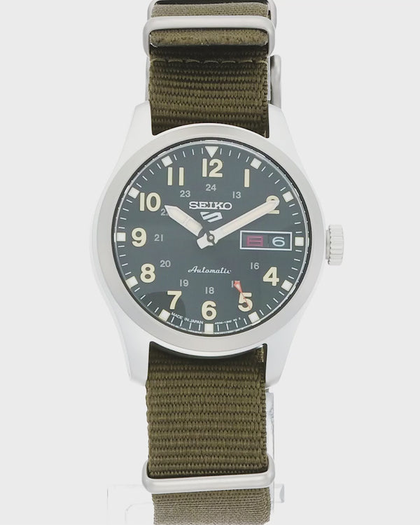 SEIKO 5 SPORTS FIELD MID SIZE "SPORTS/SUITS STYLE" SILVER & KHAKI MEN ...