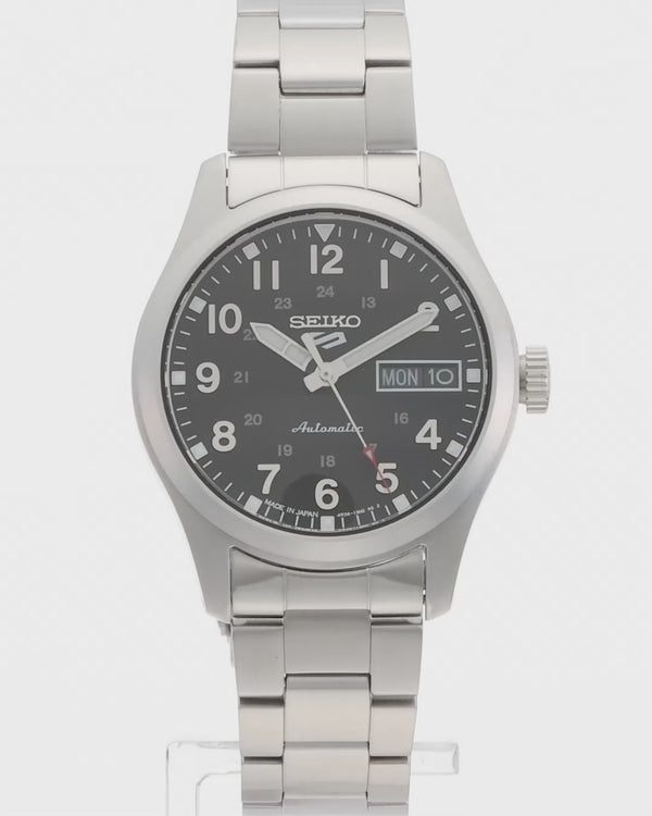 SEIKO 5 SPORTS FIELD MID SIZE "SPORTS/SUITS STYLE" SILVER & BLACK MEN ...