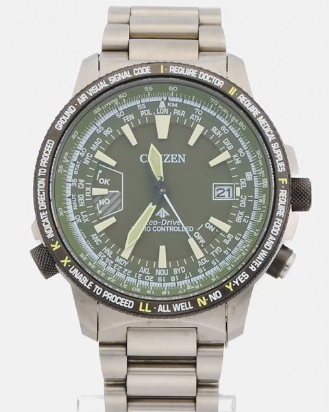 CITIZEN PROMASTER ECO DRIVE SATELLITE GPS SILVER & GREEN MEN WATCH CB0 ...